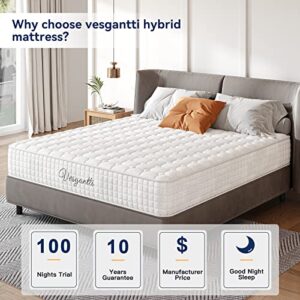 Vesgantti Full Mattress 10 Inch Innerspring Multilayer Hybrid Full Mattress - Ergonomic Design with Breathable Foam and Pocket Spring Mattress Full Size - Tight Top Series Medium Firm Feel