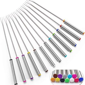 Sago Brothers - Set of 12 Stainless Steel Fondue Forks 9.5" - Color Coding Cheese Fondue Forks with Heat Resistant Handle for Chocolate Fountain Cheese Fondue Roast Marshmallows