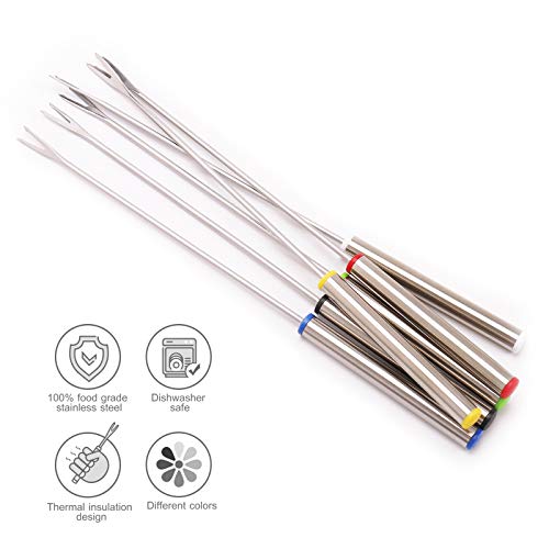 Sago Brothers - Set of 12 Stainless Steel Fondue Forks 9.5" - Color Coding Cheese Fondue Forks with Heat Resistant Handle for Chocolate Fountain Cheese Fondue Roast Marshmallows