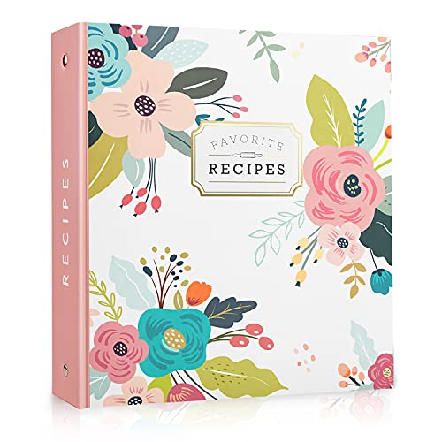 Recipe Binder 3 Ring Organizer Blank Recipe Book 8.5" x 9.5" with 50 Blank Recipes Cards (4x6), Full Page Dividers, Plastic Page Protectors Recipe Book to Write in Your own Recipes