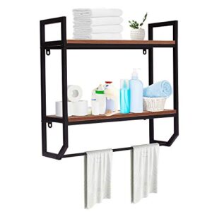 kinsuite 2-tier metal industrial wall mounted bathroom shelves rustic wall storage rack over toilet with towel bar, floating shelves towel holder