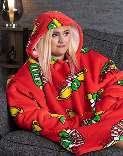 Friends Central Perk Vuddie Oversized Blanket Hoodie Women Ladies Red Fleece One Size