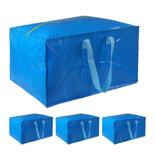 Extra Large Moving Bags with Zippers (Pack of 4) Big Storage Space - Best for Moving, Storage & Laundry - Blue Bags