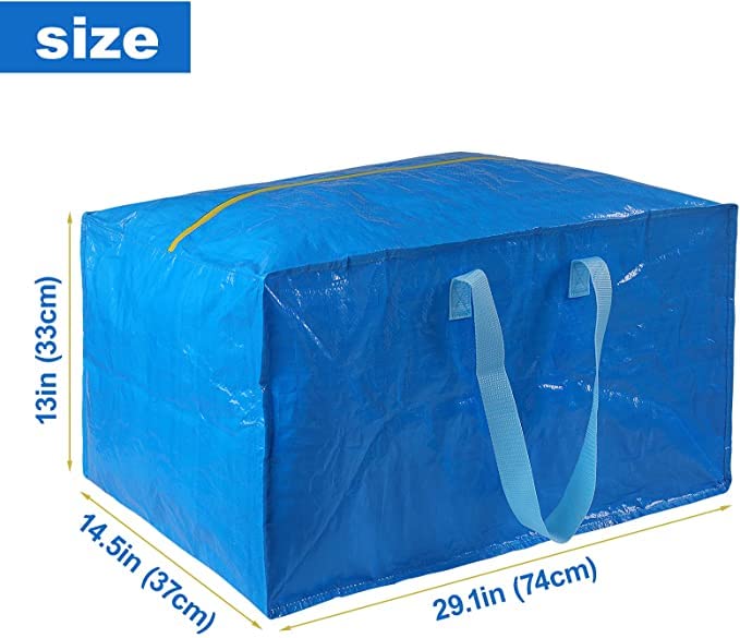 Extra Large Moving Bags with Zippers (Pack of 4) Big Storage Space - Best for Moving, Storage & Laundry - Blue Bags