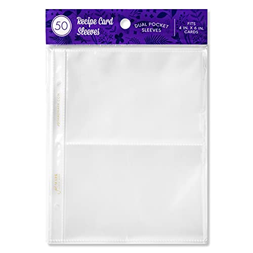 Jot & Mark Binder Page Protectors for 4x6 Recipe Cards or Photos (50 Count) | Crystal Clear Plastic Archival Sleeves fit 3 Ring Binders (8.5" x 9.5", 2 Pocket)