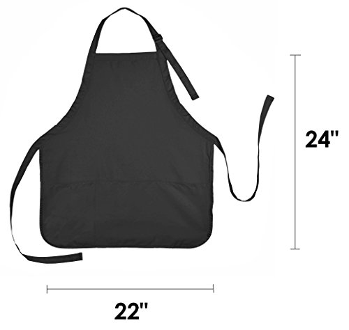 DALIX Apron Commercial Restaurant Home Bib Spun Poly Cotton Kitchen Aprons (3 Pockets) in Black 2 Pack