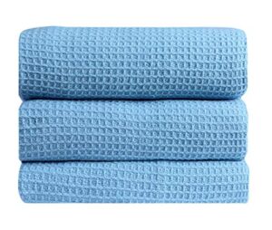 aavni homes 100% cotton blanket king size 108 x 90 inches aqua sky blue color waffle weave blanket - soft premium lightweight breathable cotton bed blanket for layering king size bed