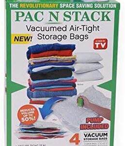 PAC 'N STACK, Handheld Vacuum Sealing Storage with Bags, Easy to Use, Reusable, Waterproof, Cordless, Compact, and Portable, Ideal for Travel, Reduces Volume (32 Pack Bags)