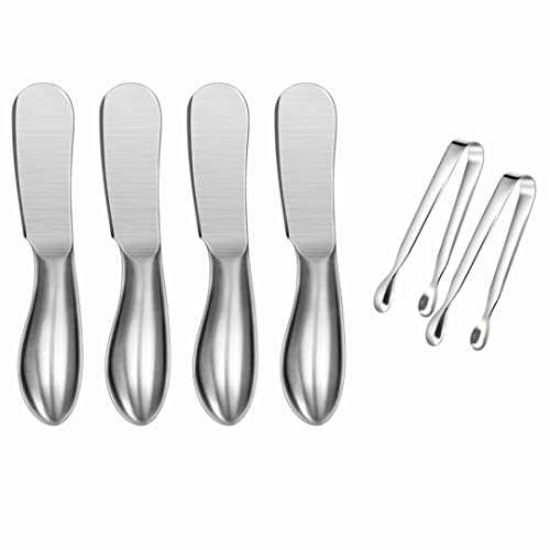 sweetfamily Spreader Knife Set,6-Piece Cheese and Butter Spreader Knives,Mini Serving Tongs,Stainless Steel Multipurpose Butter Knives