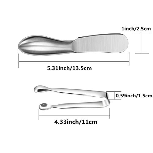 sweetfamily Spreader Knife Set,6-Piece Cheese and Butter Spreader Knives,Mini Serving Tongs,Stainless Steel Multipurpose Butter Knives