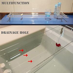 Acrylic Tub Caddy, Bathtub Tray Caddy, Tub Shelf with Handle and Adjustable Pillars, Tub Accessories for Bath,32.3" Lx7.9 Wx1.2 H,Clear