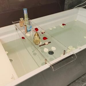 Acrylic Tub Caddy, Bathtub Tray Caddy, Tub Shelf with Handle and Adjustable Pillars, Tub Accessories for Bath,32.3" Lx7.9 Wx1.2 H,Clear