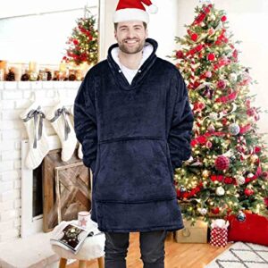 blanket sweatshirt, oversized soft sherpa plush wearable hoodie blankets for adults women men, blue