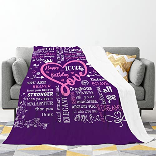 LGNACELEE 100th Birthday Decoration Gift for Women Blanket, Birthday Gift Ideas Throw Blanket, 100 Years Old Birthday Gift for Grandma, Mom, Friend, Sister, Wife, Aunt, Coworker, Purple, 50 x 60 Inch