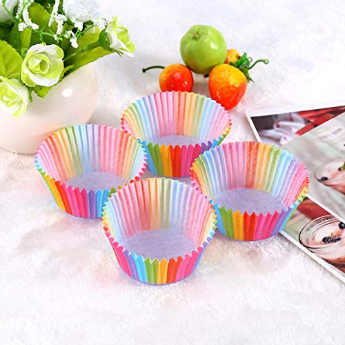 Cupcake Cases, Cake Paper Cup Rainbow Baking Cups for Oven Wedding Party Birthday, 100pcs