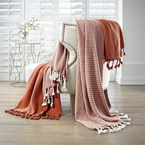 amrapur overseas | monaco 100% cotton throw blanket (brick) 2 pack