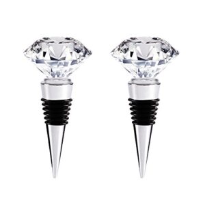 crystal wine and beverage bottle stopper corks for wine, made of zinc alloy and glass, decorative and reusable diamond plug with gift box, multi-option (2pcs crystal)