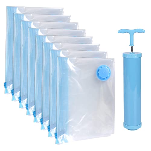 Vacuum Storage Bags,8 Packs Vacuum Sealer Bags,Travel Space Saver Seal Bags for Clothes, Comforters,Pillows and Blankets(Hand Pump Included)