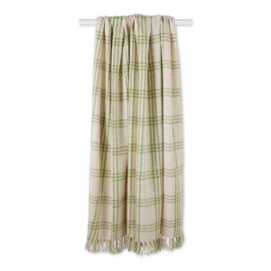 DII Modern Farmhouse Plaid Collection Cotton Fringe Throw Blanket, 50x60, White/Antique Green