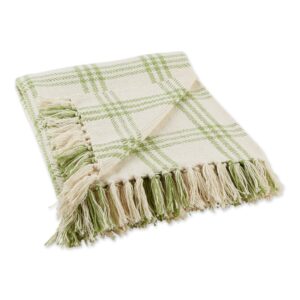 DII Modern Farmhouse Plaid Collection Cotton Fringe Throw Blanket, 50x60, White/Antique Green