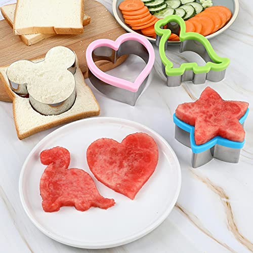 Elfkitwang Sandwich Cookie Cutters Set, Dinosaur,Heart,Star,Mouse,Sandwich Knife Cookie Knife Vegetable Cutter Food Grade Cookie Mould.(12Pcs)