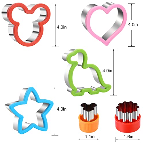 Elfkitwang Sandwich Cookie Cutters Set, Dinosaur,Heart,Star,Mouse,Sandwich Knife Cookie Knife Vegetable Cutter Food Grade Cookie Mould.(12Pcs)