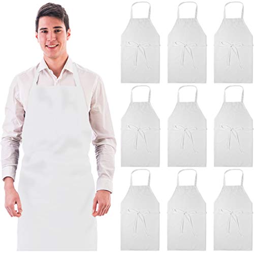 Wealuxe White Apron without Pockets 12 Pack, Professional Bib Apron Bulk, Cooking Aprons for Women and Men, Adult Chef Apron for Kitchen and Restaurant