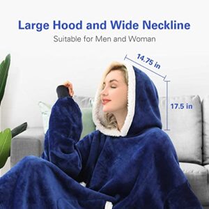 Denkee Wearable Blanket Hoodie, Oversized Sherpa & Fannel Hooded Blanket for Adults Women, Soft and Comfy Sweatshirt with Large Hood Pockets Grey