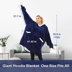 Denkee Wearable Blanket Hoodie, Oversized Sherpa & Fannel Hooded Blanket for Adults Women, Soft and Comfy Sweatshirt with Large Hood Pockets Grey