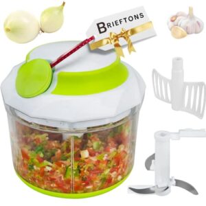 brieftons quickpull manual food chopper: large 4-cup powerful hand pull chopper/mincer/mixer blender to chop onion, garlic, vegetables, fruits, herbs for salsa, salad, pesto, puree, indian cooking