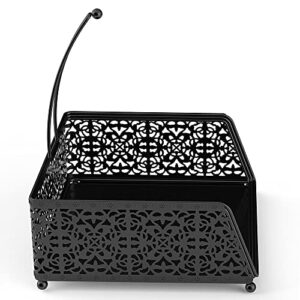 Kinisa Flat Napkin Holder for Table, Black Metal Napkin Holders for Kitchen with Weighted Arm, Cocktail Napkin Dispenser also for Outdoor Use