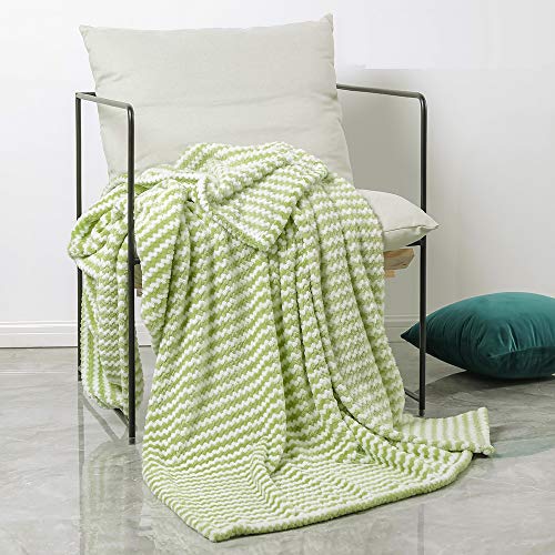 Simple&Opulence Dot Velvet Throw Blanket, Lightweight Striped Blanket for Sofa/Bed/Couch, Ultra Soft, Plush, Cozy and Warm, Green and White, 50''x60''