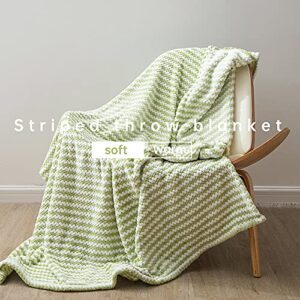 Simple&Opulence Dot Velvet Throw Blanket, Lightweight Striped Blanket for Sofa/Bed/Couch, Ultra Soft, Plush, Cozy and Warm, Green and White, 50''x60''