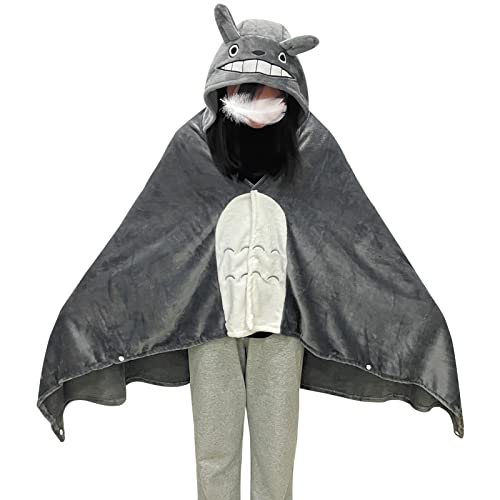 KINOMOTO Anime Hooded Cloak Flannel Cape Hoodies for Sleep Nap Blanket Grey