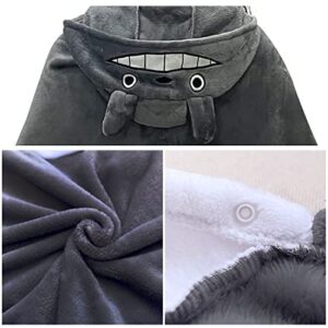 KINOMOTO Anime Hooded Cloak Flannel Cape Hoodies for Sleep Nap Blanket Grey