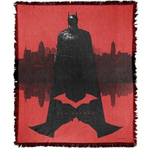 logovision the batman (2022) blanket, 50"x60" the batman gotham mirrored woven tapestry cotton blend fringed throw