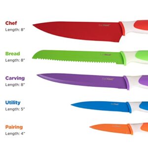 EatNeat 12-Piece Colorful Kitchen Knife Set - 5 Colored Stainless Steel Knives with Sheaths, Cutting Board, and a Sharpener - Razor Sharp Cutting Tools that are Kitchen Essentials for New Home