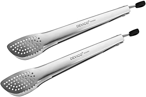 Devico Kitchen Tongs for Cooking, 2-Piece 12 inch 18/8 Stainless Steel Metal BBQ Grill Tongs with Lock