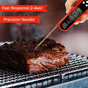 GR Smith - Digital Meat Thermometer - Fast & Precise Food Thermometer with Magnet - Foldable Probe - Grill & Cooking - Outdoor Camping & Kitchen Accessories - Water Resistant - Red