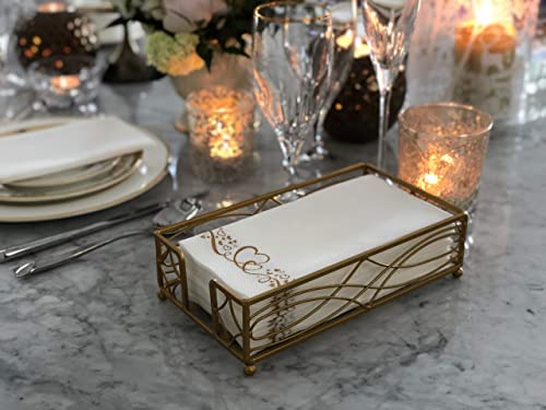 Chez JuJu Gold Elegant Sturdy Guest Napkin Holder | Disposable Paper Hand Towel Storage Tray Caddy | Premium Quality | Bathroom Kitchen Dining Table Wedding Party Hotel Office décor | Indoor Outdoor