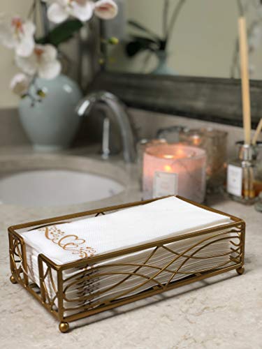 Chez JuJu Gold Elegant Sturdy Guest Napkin Holder | Disposable Paper Hand Towel Storage Tray Caddy | Premium Quality | Bathroom Kitchen Dining Table Wedding Party Hotel Office décor | Indoor Outdoor