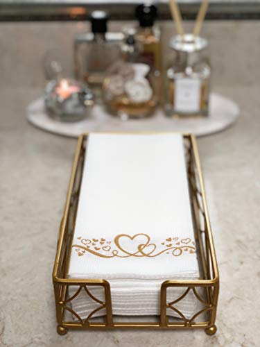 Chez JuJu Gold Elegant Sturdy Guest Napkin Holder | Disposable Paper Hand Towel Storage Tray Caddy | Premium Quality | Bathroom Kitchen Dining Table Wedding Party Hotel Office décor | Indoor Outdoor