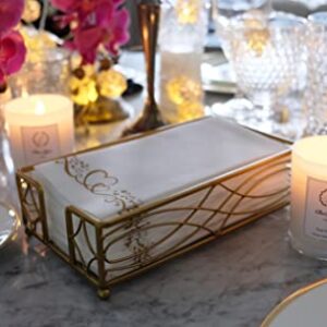 Chez JuJu Gold Elegant Sturdy Guest Napkin Holder | Disposable Paper Hand Towel Storage Tray Caddy | Premium Quality | Bathroom Kitchen Dining Table Wedding Party Hotel Office décor | Indoor Outdoor