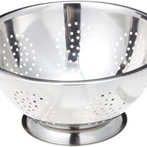 ExcelSteel Heavy Duty Handles and Self-draining Solid Ring Base Stainless Steel Colander, 5 Qt, Stainless