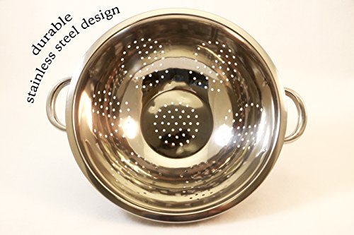 ExcelSteel Heavy Duty Handles and Self-draining Solid Ring Base Stainless Steel Colander, 5 Qt, Stainless