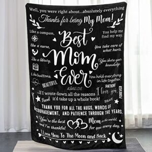 Mom Blankets Gifts for Mothers Day from Daughter Son, Letter Warm Soft Throw Blankets for Mom, Best Mom Ever Blankets, Mom Gifts for Mothers Day, Birthday, Mothers Day Blanket, 50" x 70"