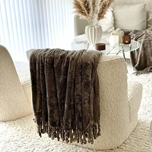 ODDS & ENDS HOME Warm & Supercozy Throw Blanket for Sofa - Large Silky - 60 X 90 Thick Flannel Fleece Boho | Grey Blankets & Throws for Sofa/Bed | Decorative Tassel Blanket All Season