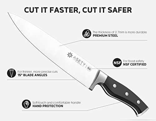 ASETY Kitchen Knife Professional Chef Knife Set 3 Piece, Ultra Sharp German Stainless Steel Knife and Finger Guard, Ergonomic Handle Knives for Kitchen NSF Food-Safe, Gifts for Women I Men