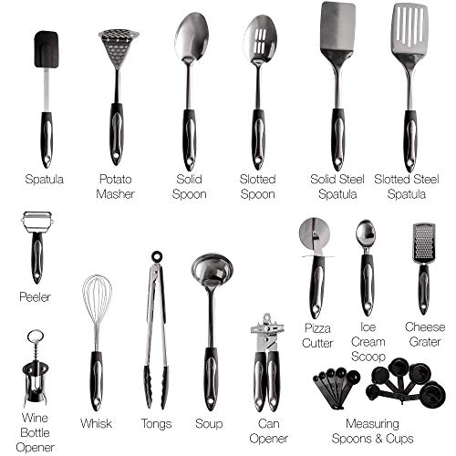 25-Piece Stainless Steel Kitchen Utensil Set | Non-Stick Cooking Gadgets and Tools Kit | Durable Dishwasher-Safe Cookware Set | Kitchenware Gift Idea, Best New Apartment Essentials