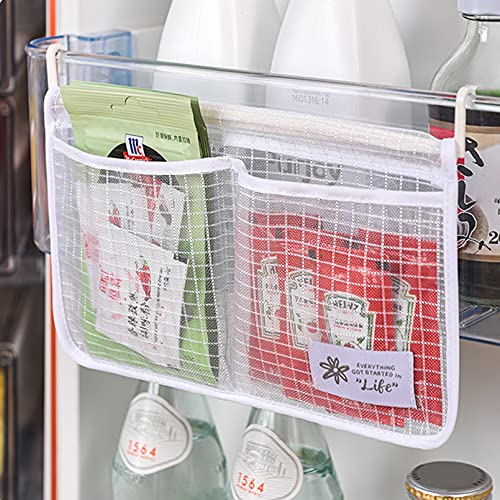 PUTAHQ Refrigerator Storage Mesh Bag Door Organizer Set Home Kitchen Classification for Household Sundries Sorting Used to Containers, White